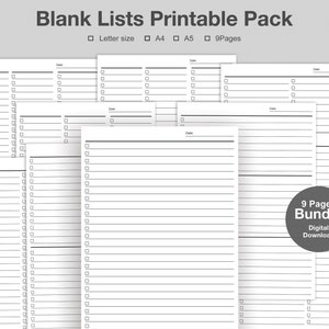 Blank ListsTo Do ListsChecklistPrintable List | Etsy