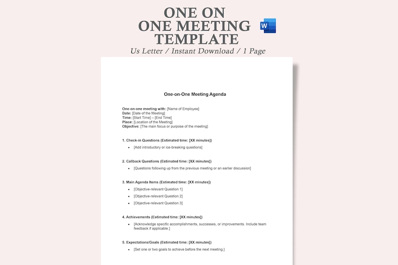 One on One Meeting Template,1 1 Meeting Agenda Template,one on One ...