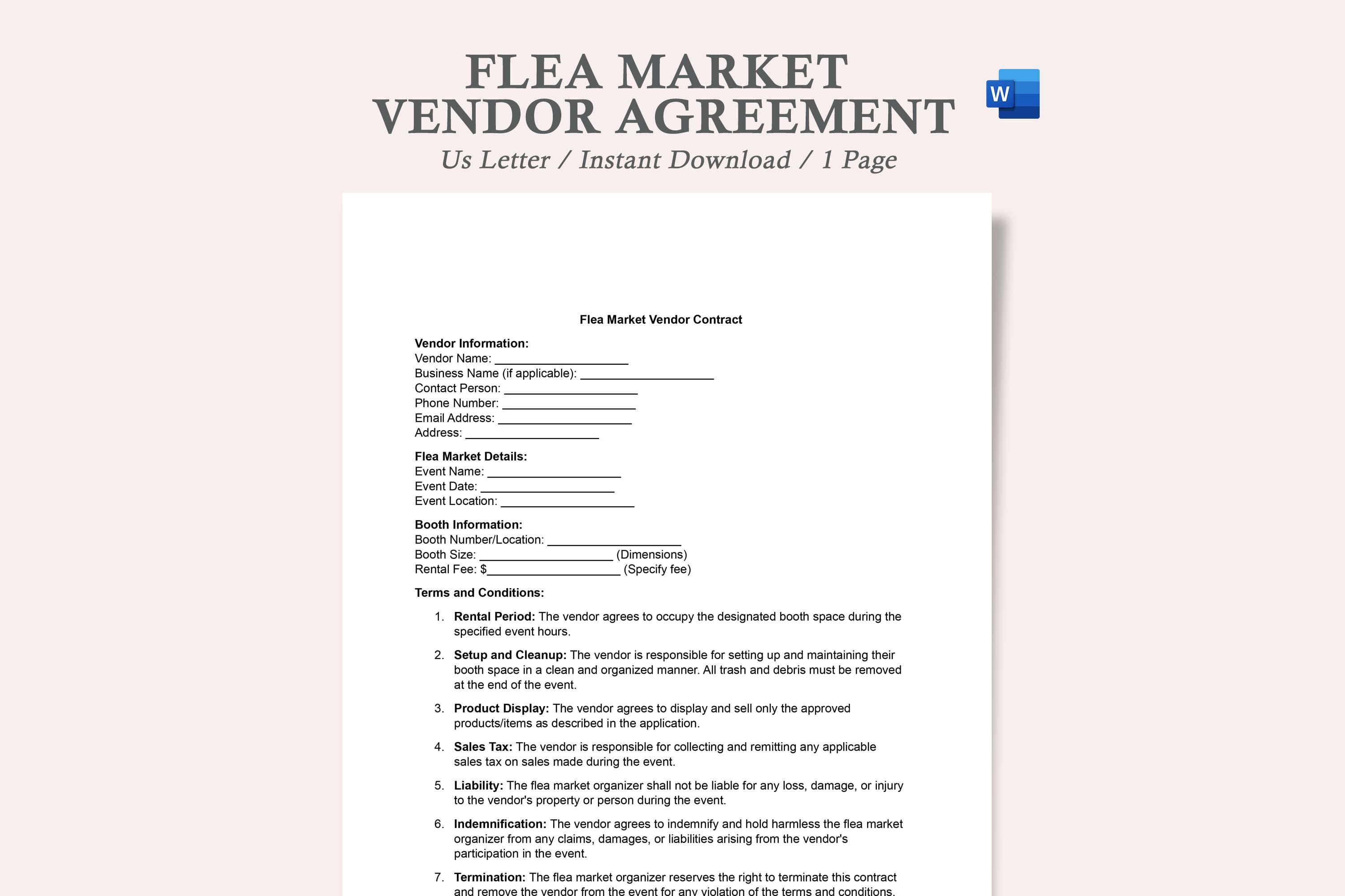 Flea Market Vendor Contract,flea Market Vendor Contract Template,flea ...