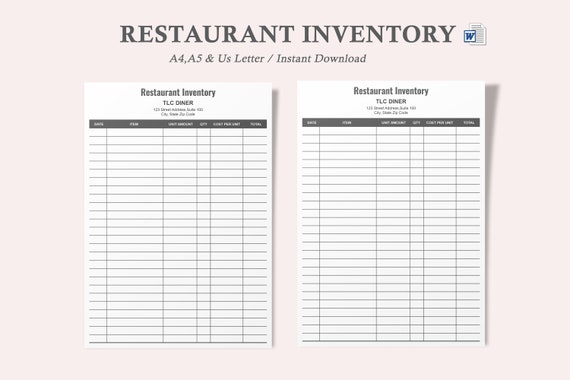 Inventaire de restaurant Inventaire alimentaire Inventaire | Etsy Canada