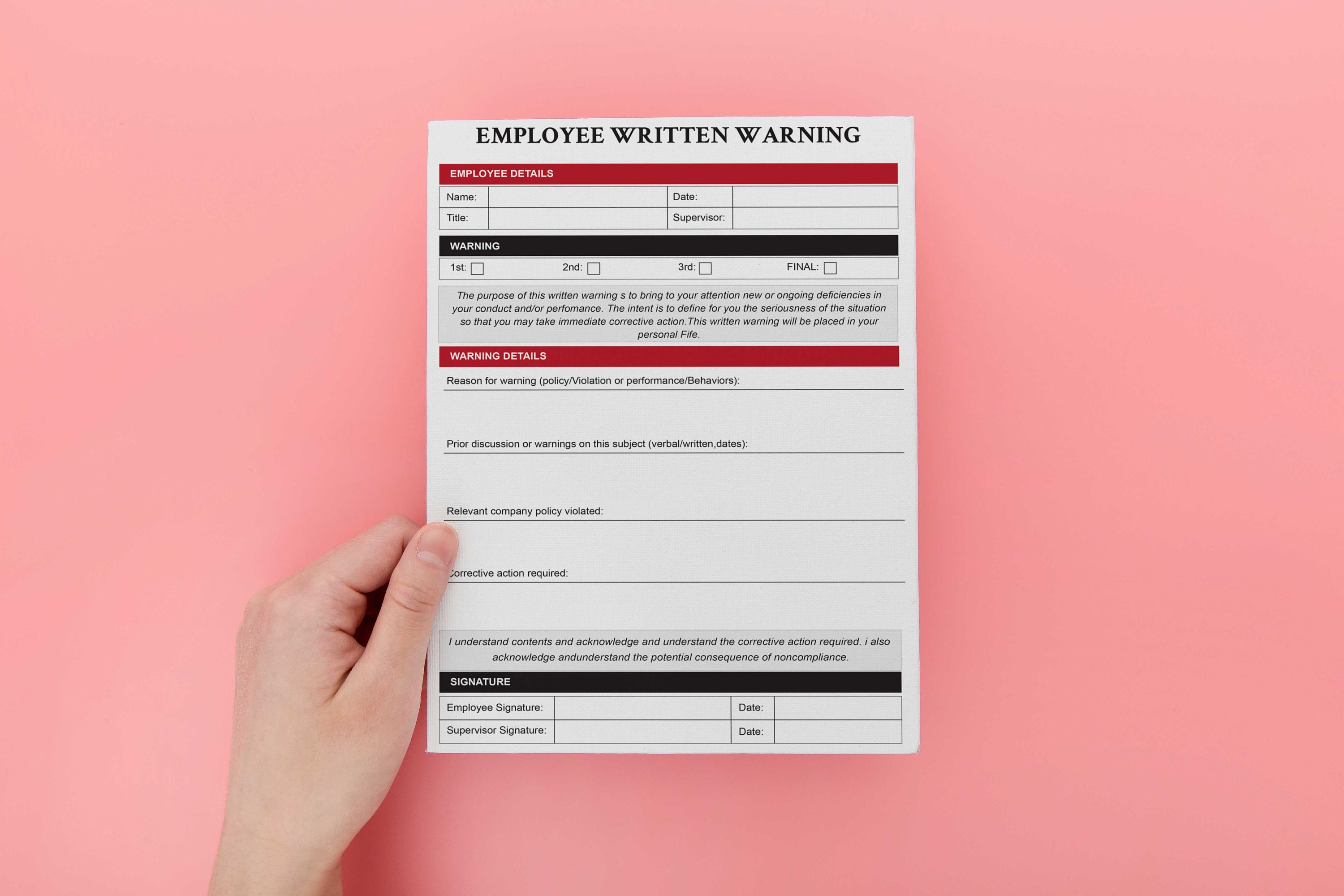 Employee Written Warning From,employee Write Up,employee Warning Notice ...