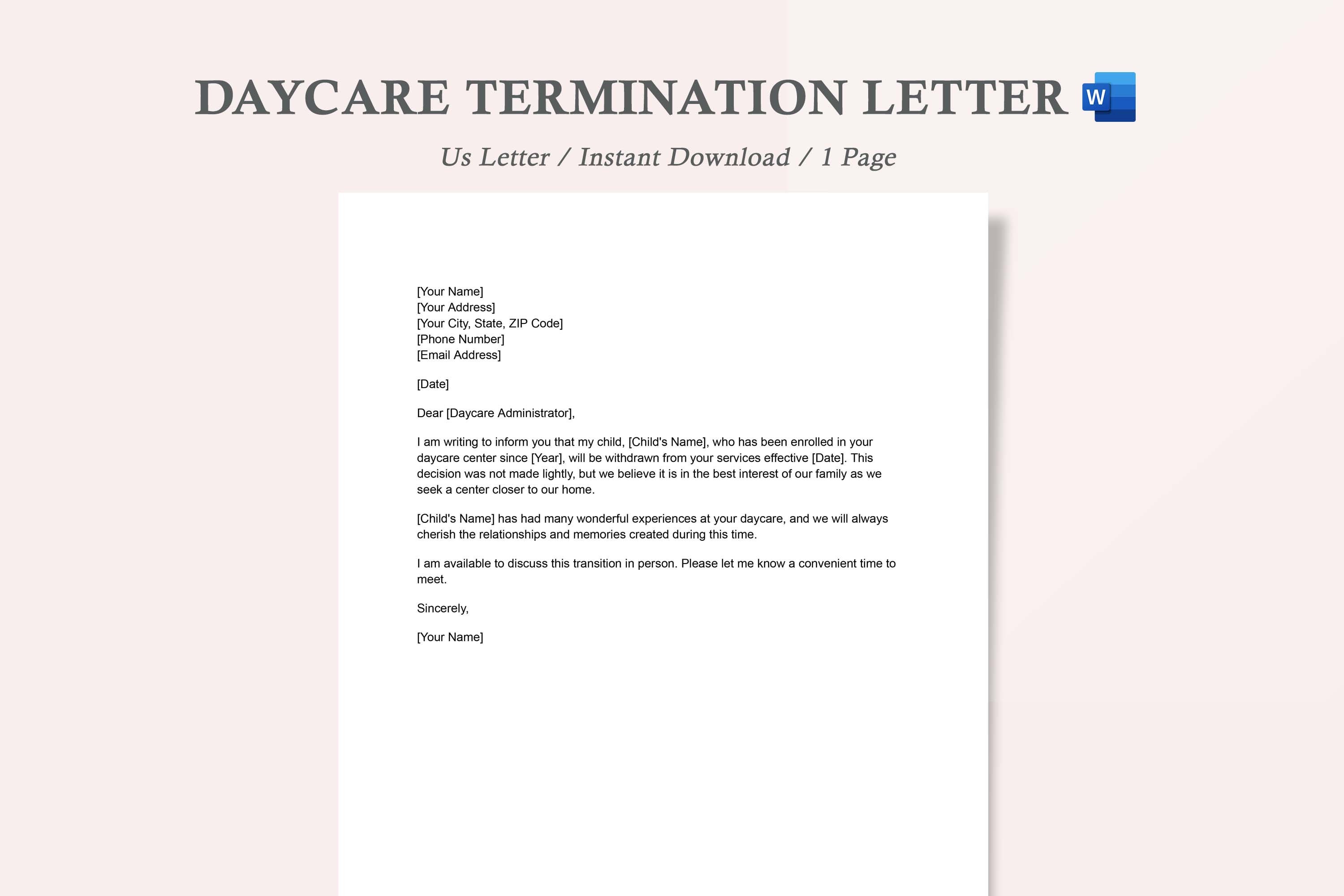Daycare Termination Letter,daycare Withdrawal Letter,withdrawal Letter ...
