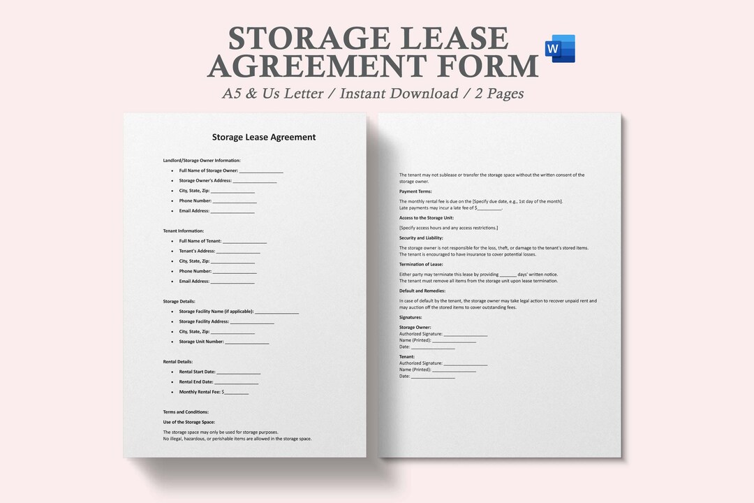 Storage Lease Agreement Template,storage Space Rental Agreement ...