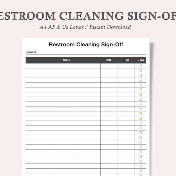 Restroom Cleaning Sign off Sheet - Etsy