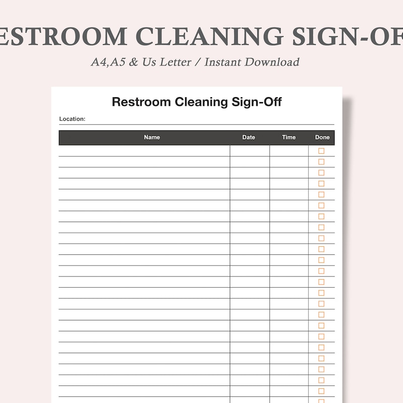 Restroom Cleaning Sign off Sheet - Etsy