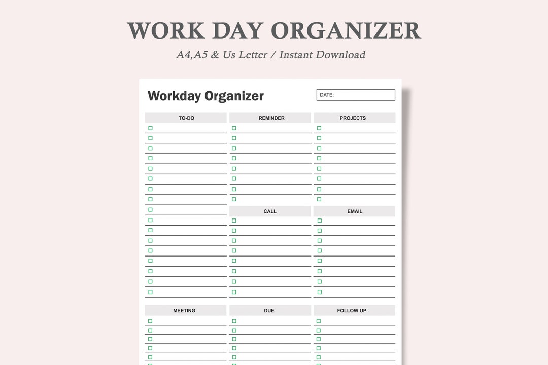 Workday Organizer,work Day Tracker,work Day Planner - Etsy