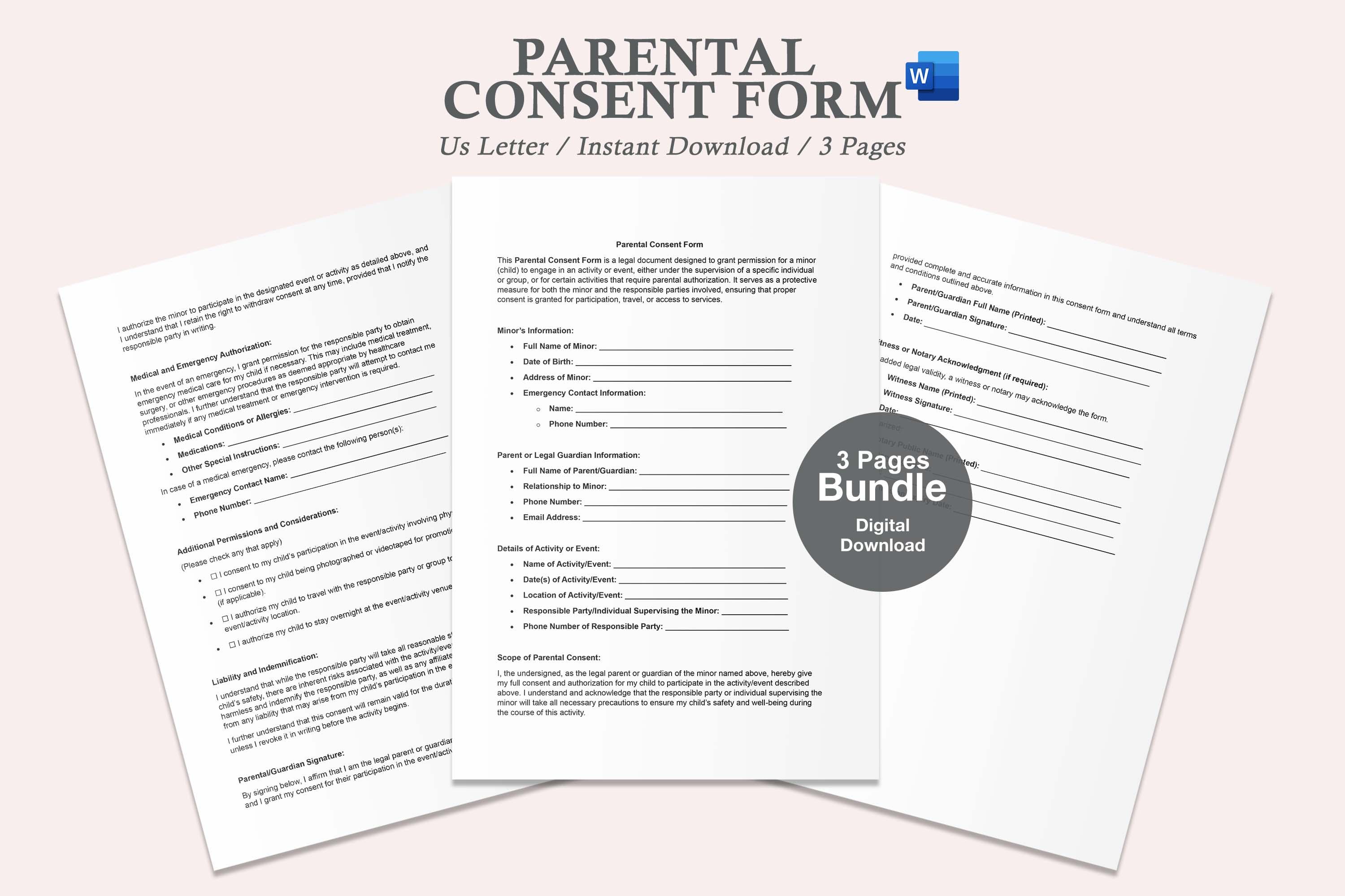 Parental Consent Form,parental Consent Letter for Travel,parental ...