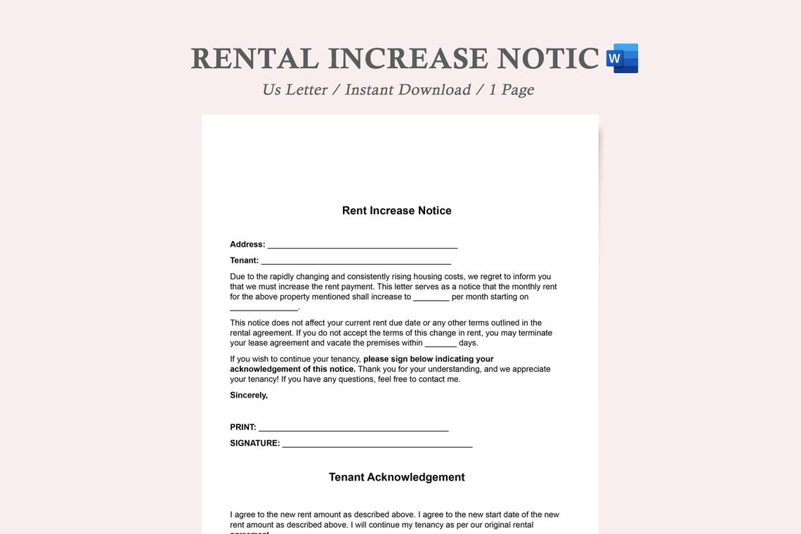 Rental Increase Notice,rental Increase Notice Template,rent Raise ...