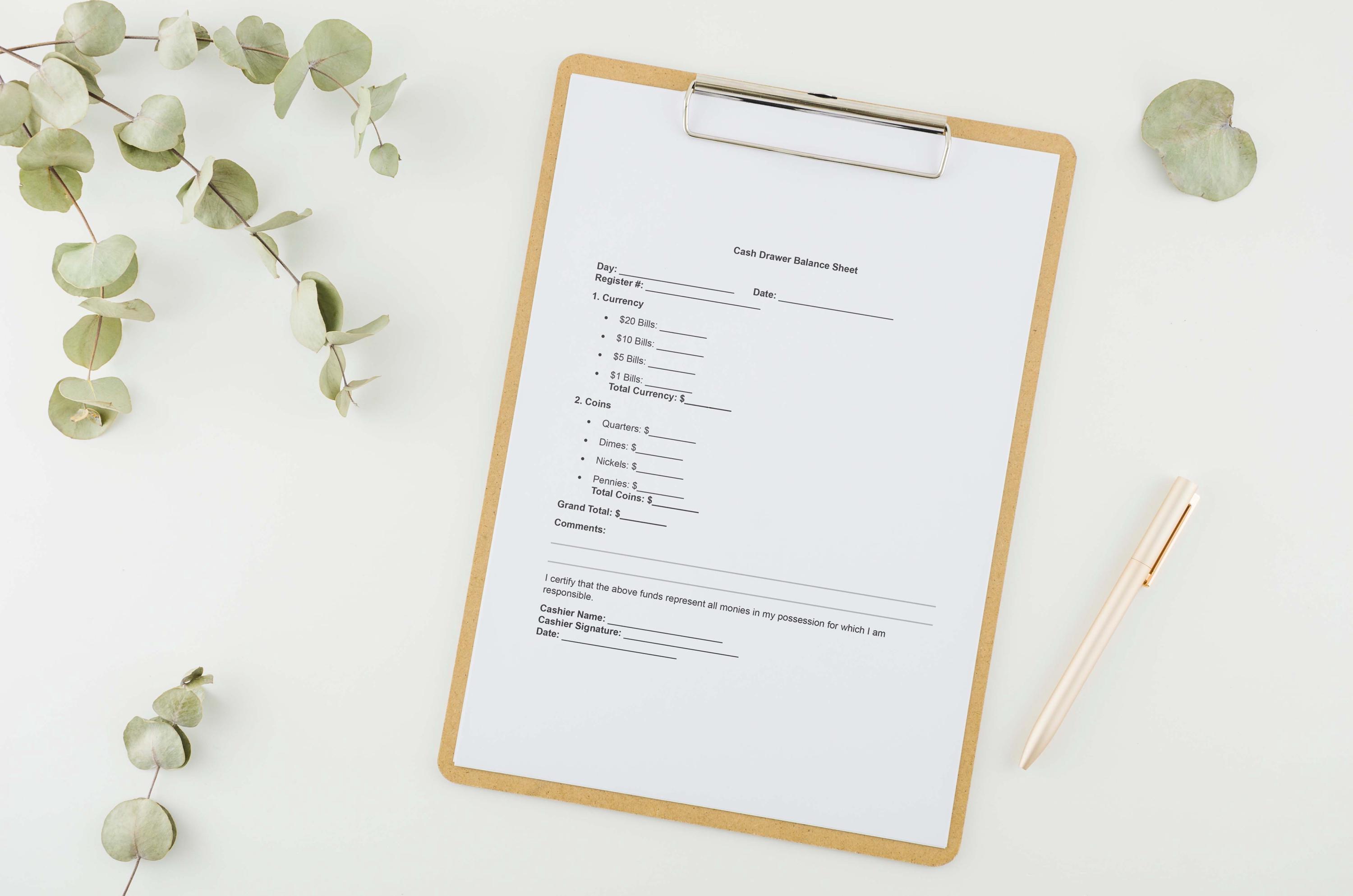 Cash Drawer Balance Sheet,cash Drawer Count Sheet,printable Daily Cash ...