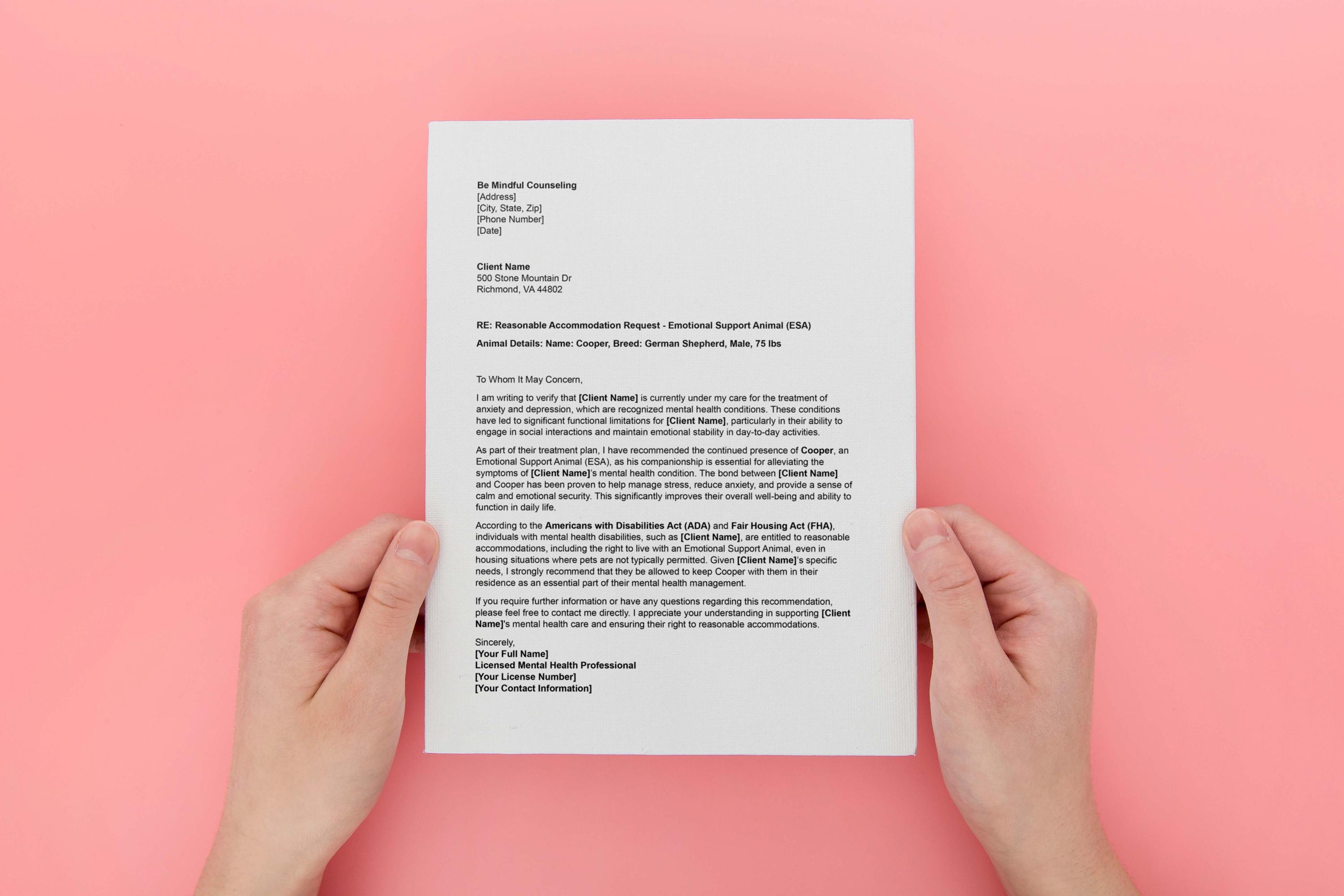 Emotional Support Animal Letter,esa Letter,esa Letter Template,support ...