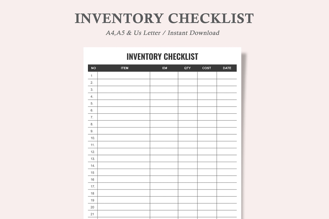 Blank Inventory List,inventory Checklist,inventory Lists Templates ...