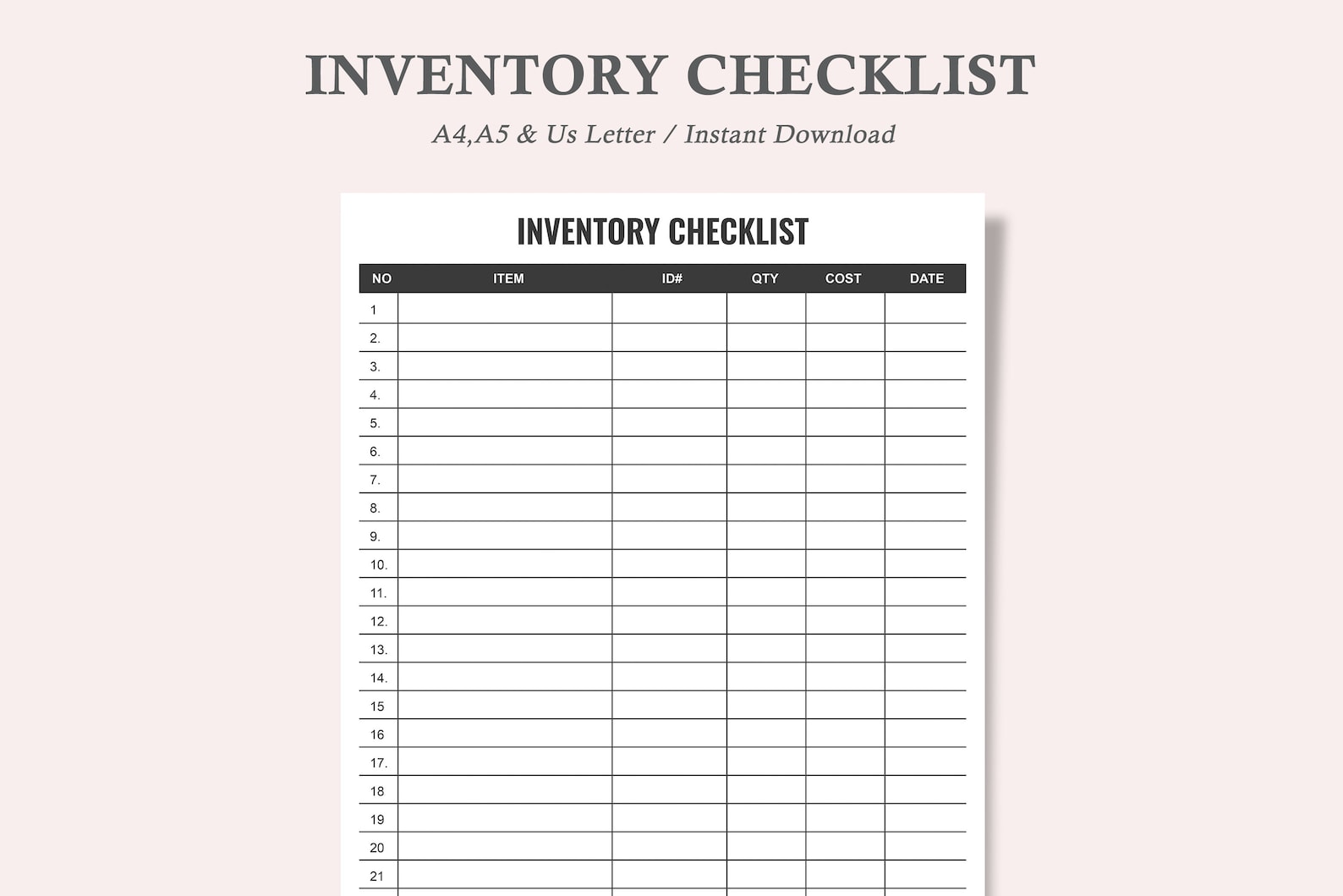 Blank Inventory List,inventory Checklist,inventory Lists Templates ...