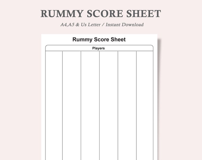 Rummy Game Score Sheets, Printable, Digital Download Chart, Gam006 ...