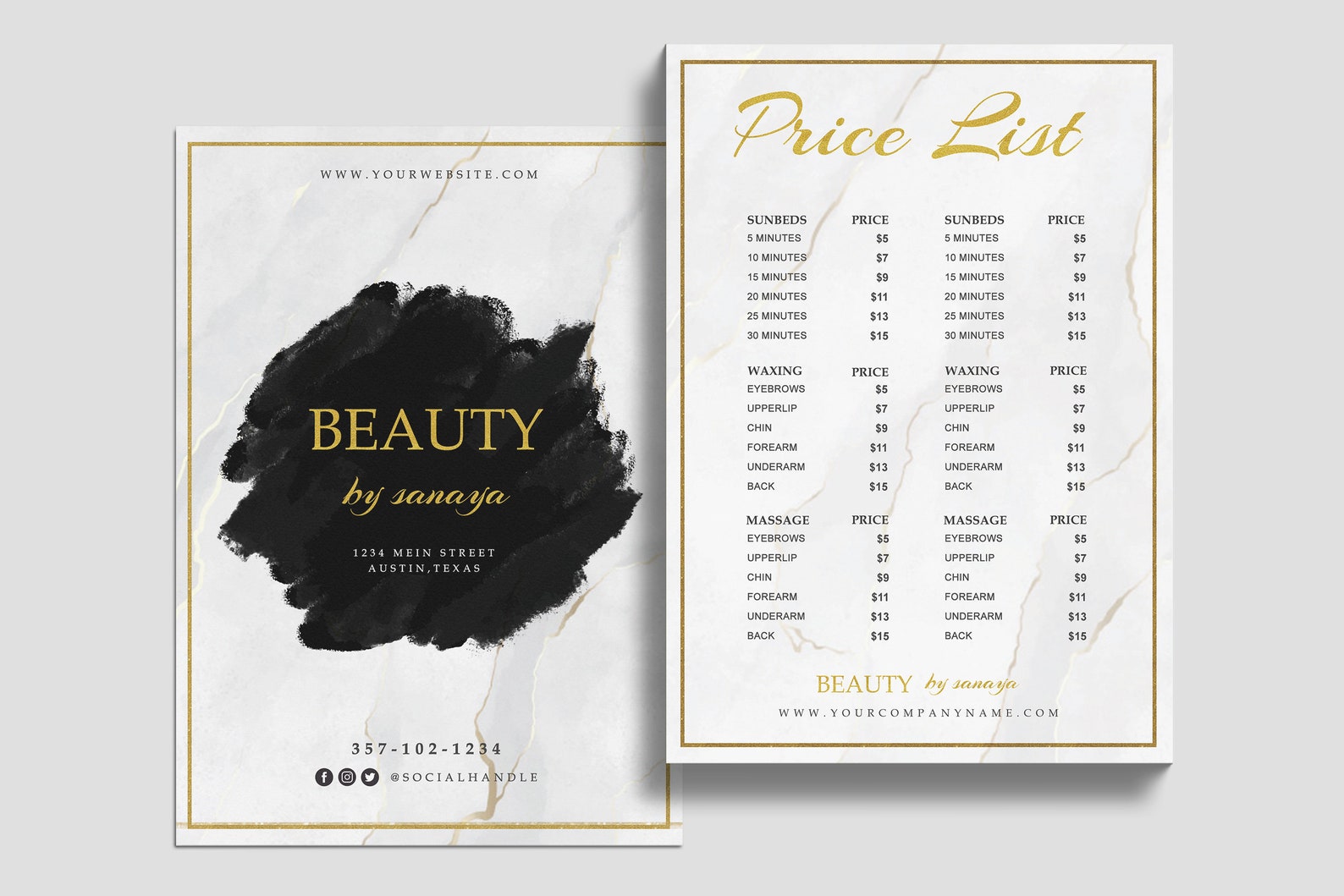 Marble Black & Gold Price List Template Printable Price List | Etsy
