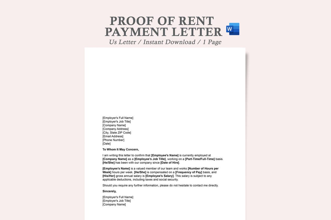 Proof of Rent Payment Letter Template,proof of Rental Payment Letter ...