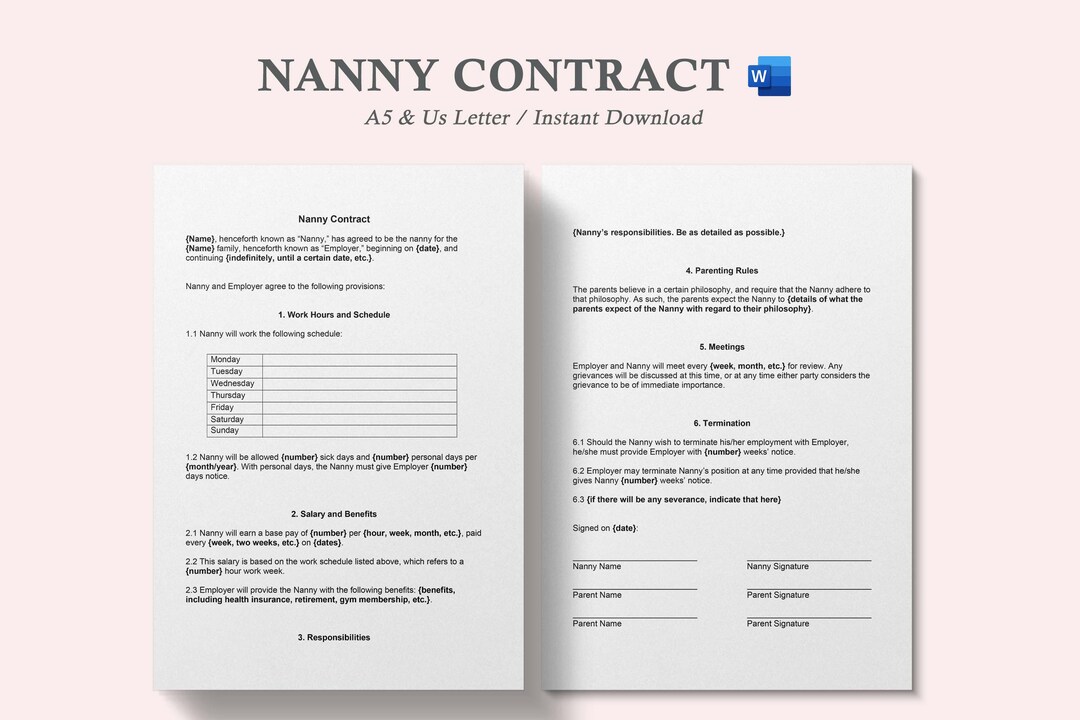 Nanny Contract,sample Nanny Contract,nanny Employment Contract,nanny Share Contract,nanny ...