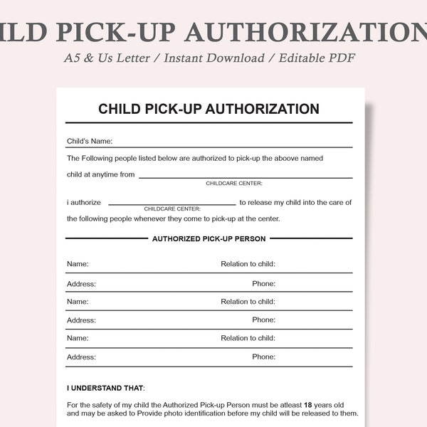 Child Pick up Form - Etsy