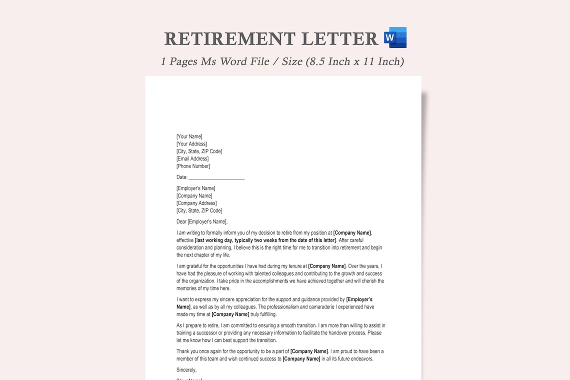 Retirement Letter,template Letter of Retirement,retirement Letter ...
