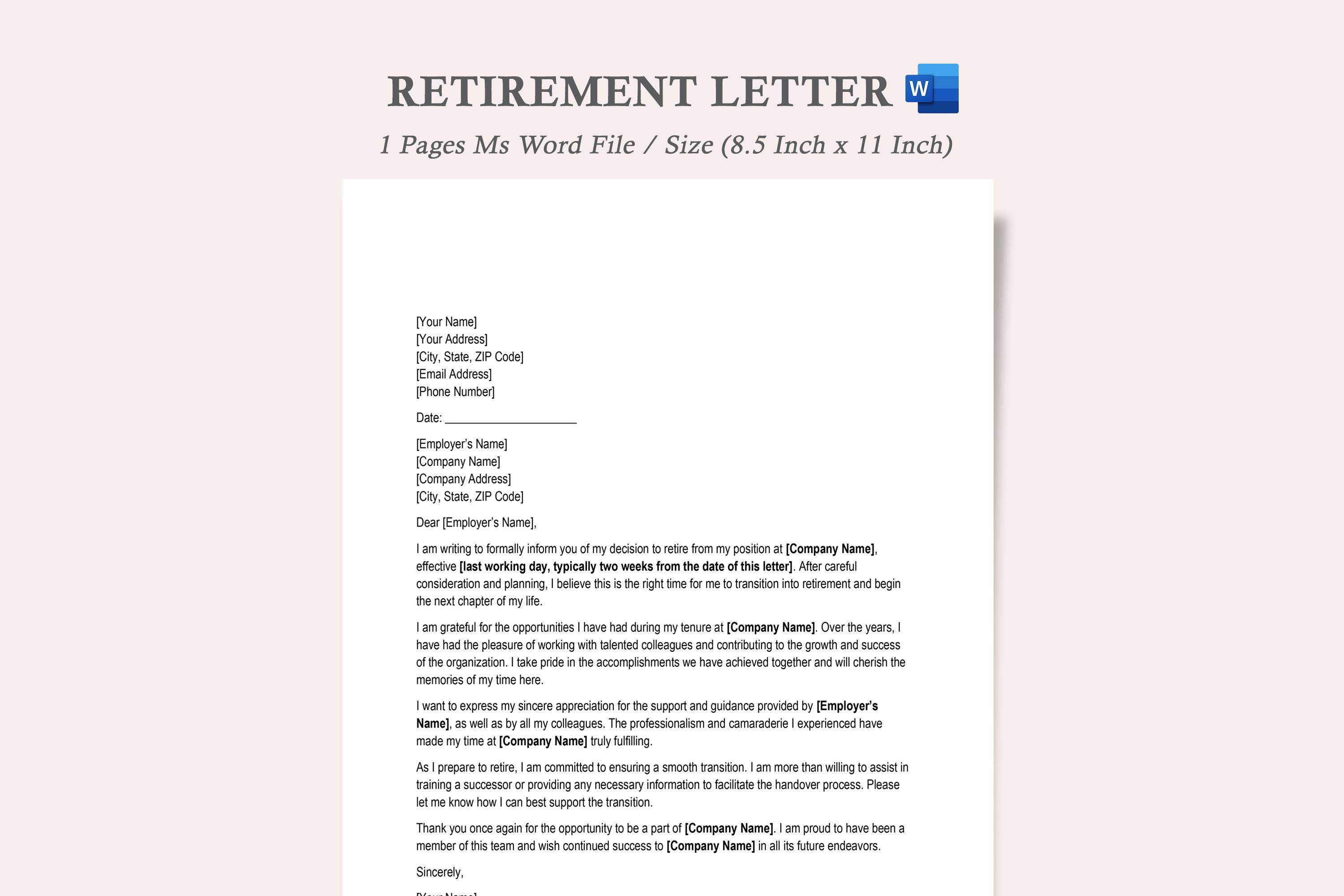 Retirement Letter,template Letter of Retirement,retirement Letter ...