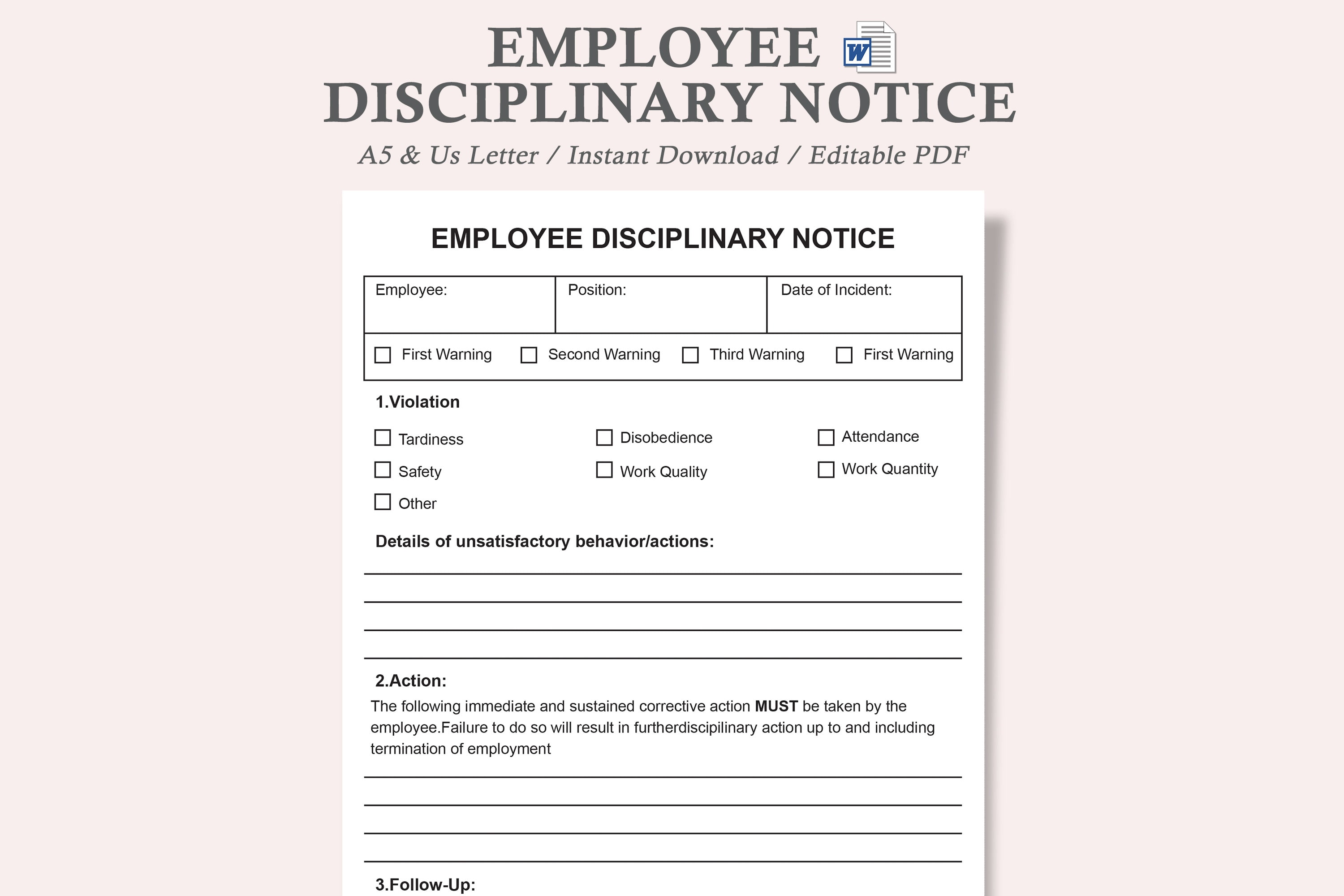 Employee Warning Notice,employee Write up Form,employee Write up ...
