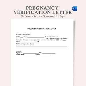 Pregnancy Verification Letter Template - Etsy