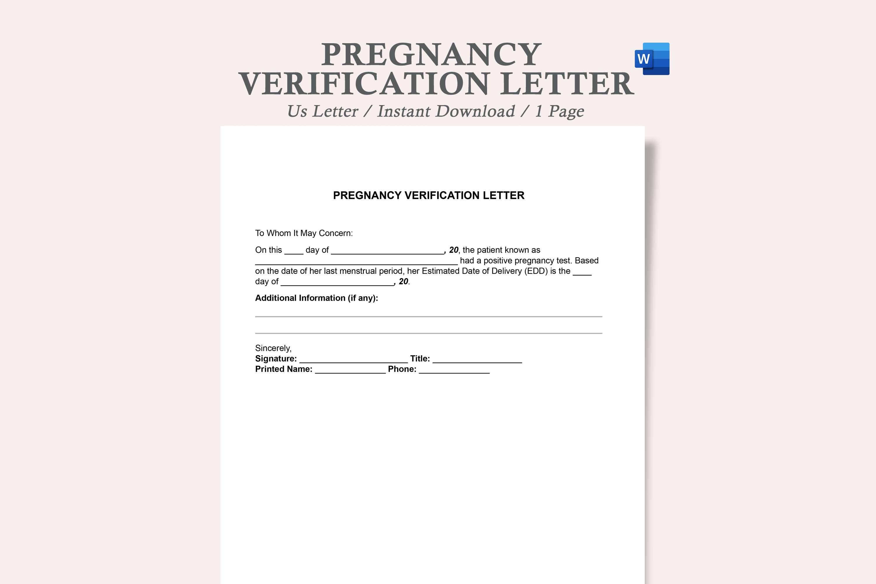 Pregnancy Verification Letter,letter of Confirmation of Pregnancy ...