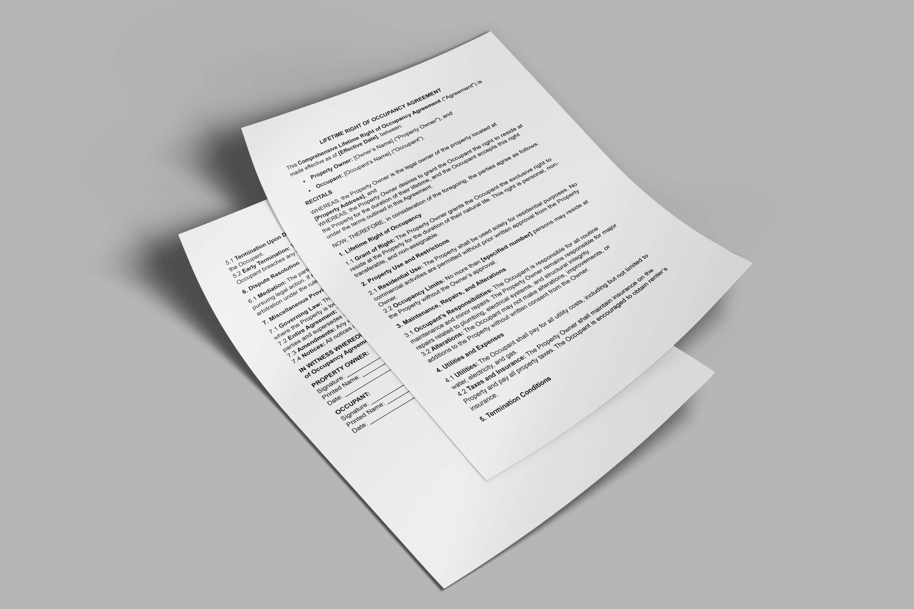 Lifetime Occupancy Agreement,right of Occupancy Agreement,right of ...