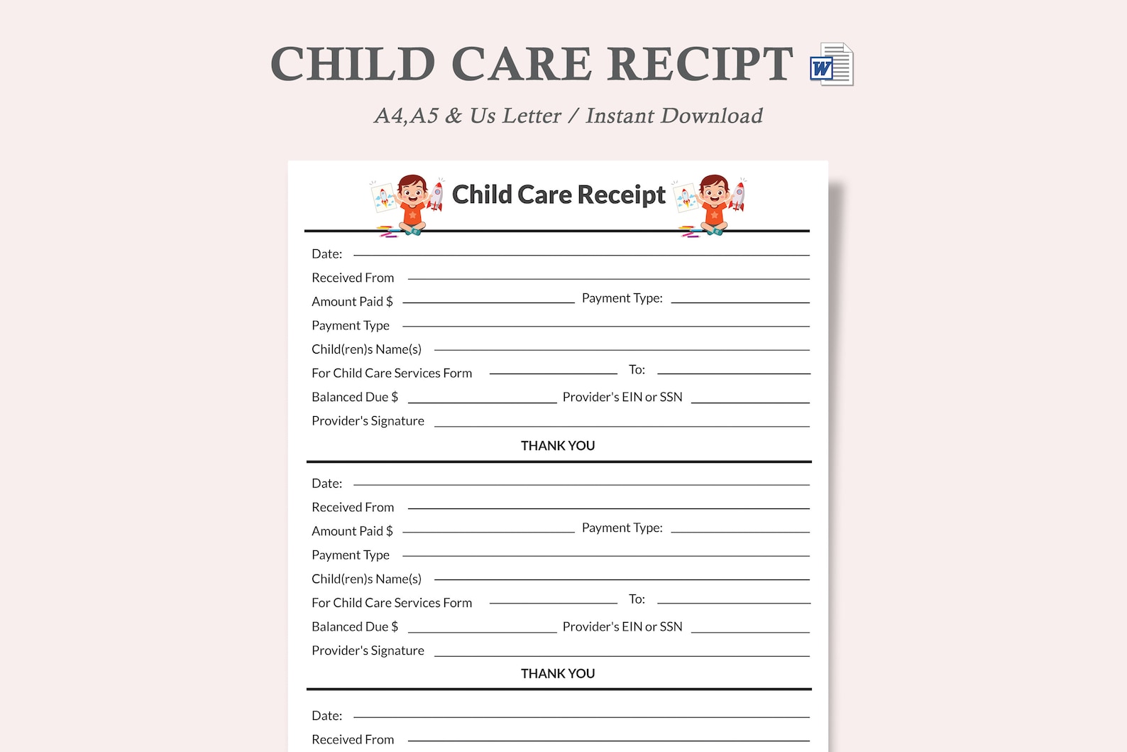 Daycare Receipt,daycare Receipt Template,daycare Receipt Pdf,printable ...