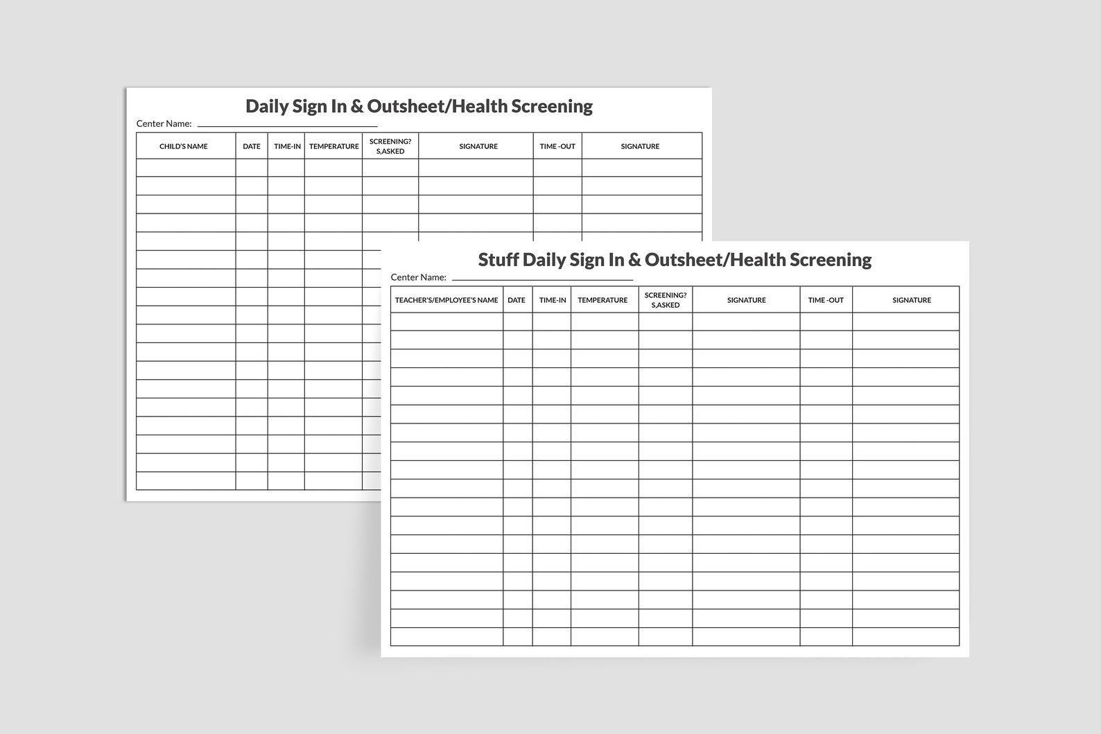 Sign-in and Sign-out,printable Health Screening,in Home Dayare,child ...