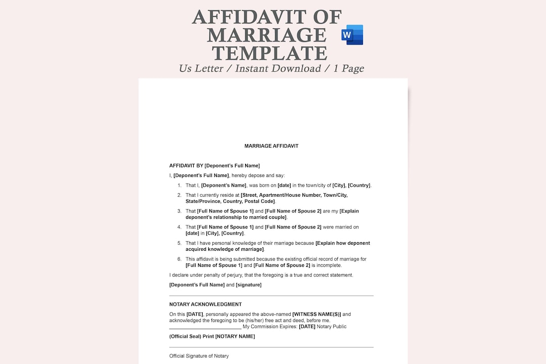 Affidavit of Marriage Template,affidavit for Marriage Sample Letter ...