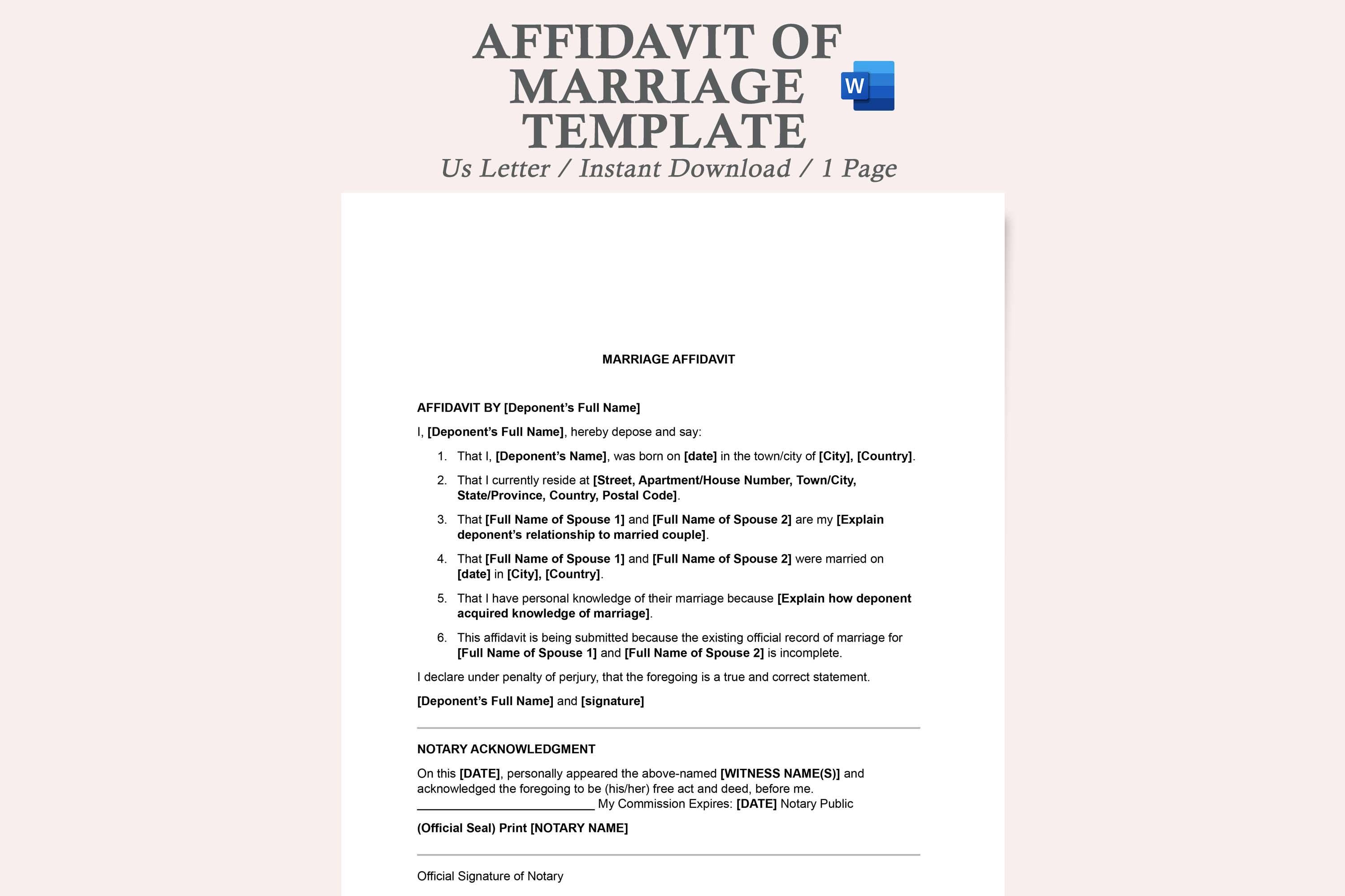 Affidavit of Marriage Template,affidavit for Marriage Sample Letter ...
