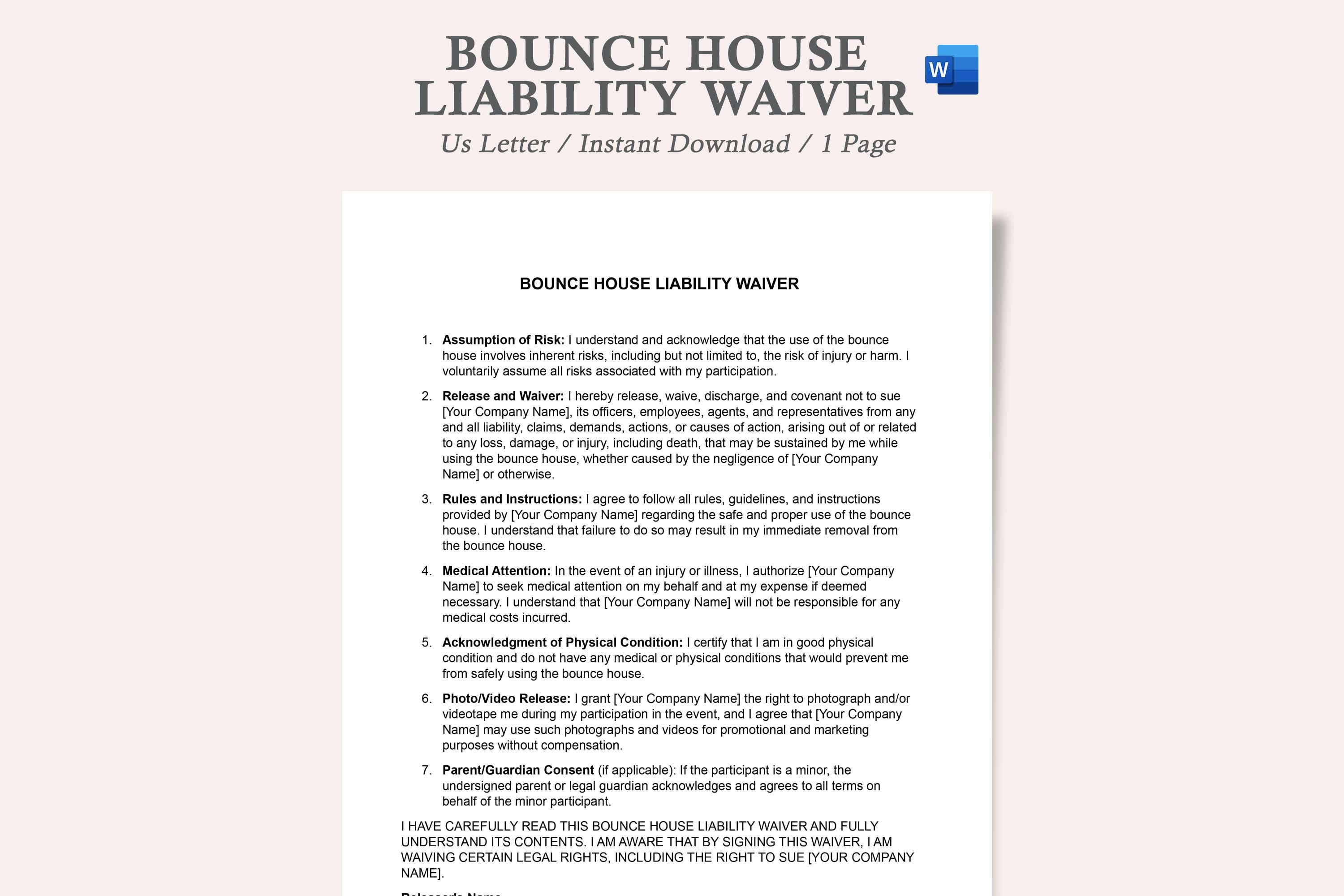 Bounce House Waiver Form,bounce House Rental Waiver Form,bounce House ...