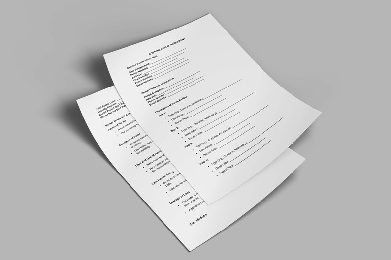 Costume Rental Agreement,costume Rental Agreement Template,costume ...