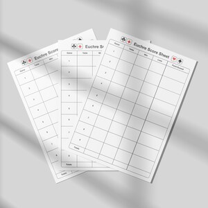 Euchre Score Sheet,euchre Score Cards Printable,euchre Tournament Score ...