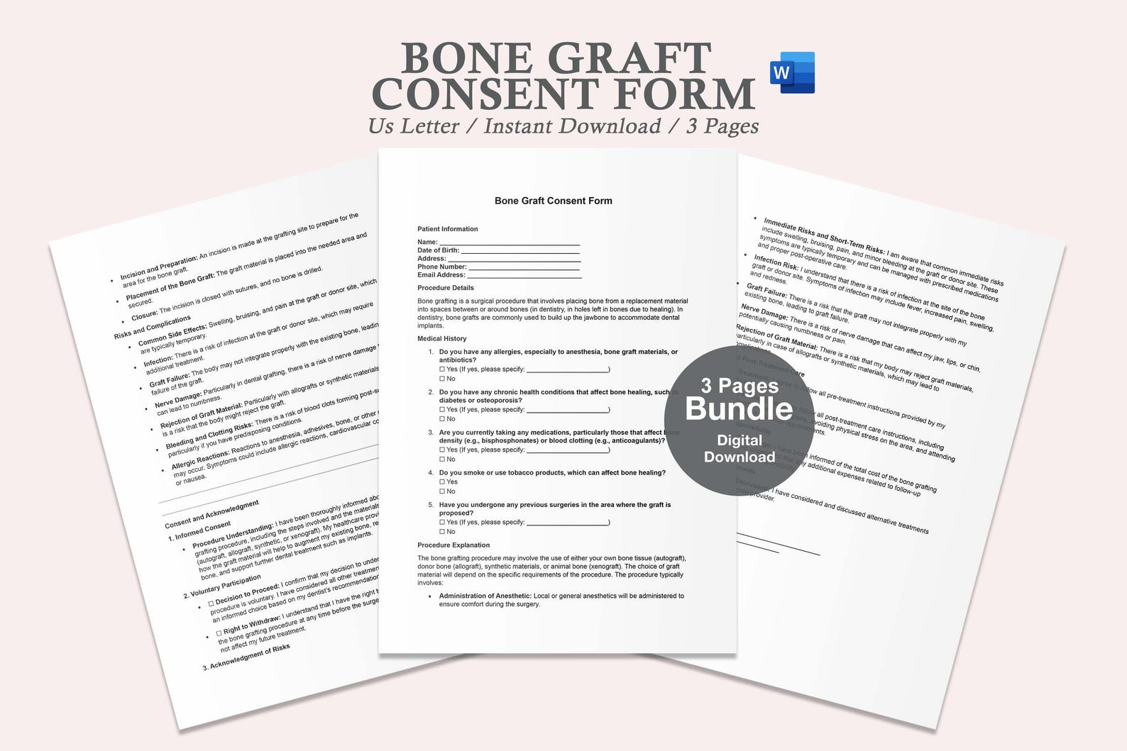 Bone Graft Consent Form,consent Form for Bone Graft,dental Bone Graft ...