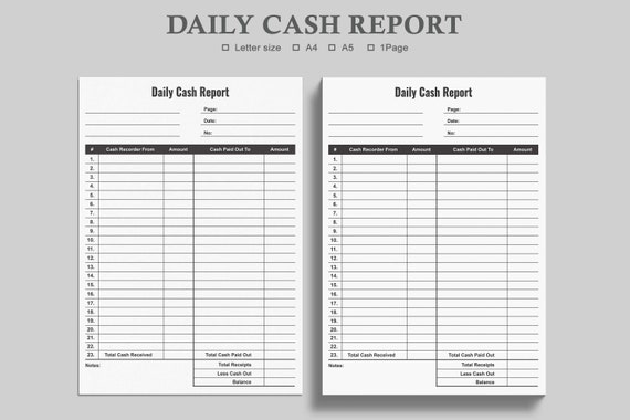Cash Log Sheetdaily Cash Reportcash Trackercash Bookdaily - Etsy