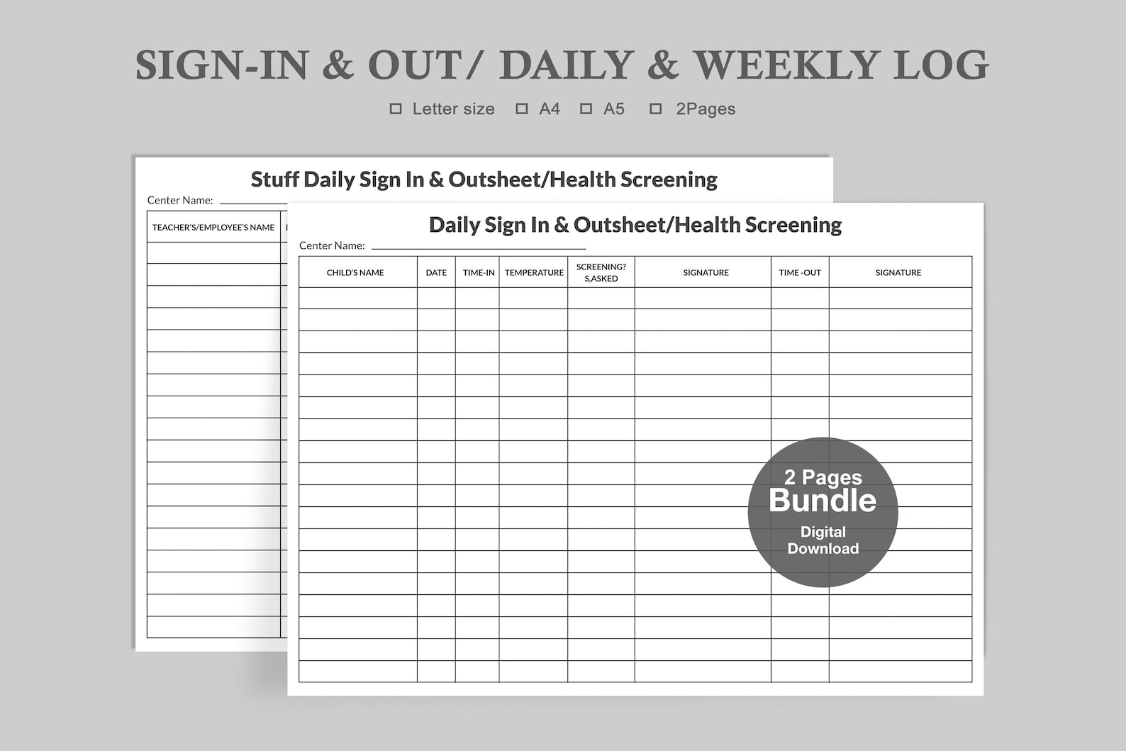 Sign-in and Sign-out,printable Health Screening,in Home Dayare,child ...