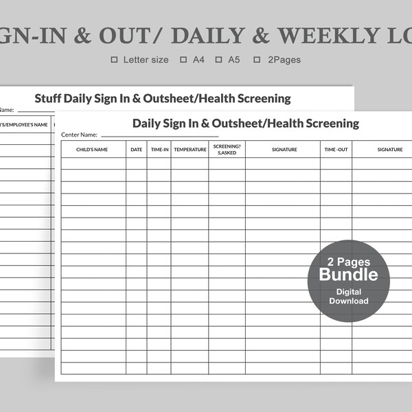 Daycare Sign in Sheet With Temperature - Etsy