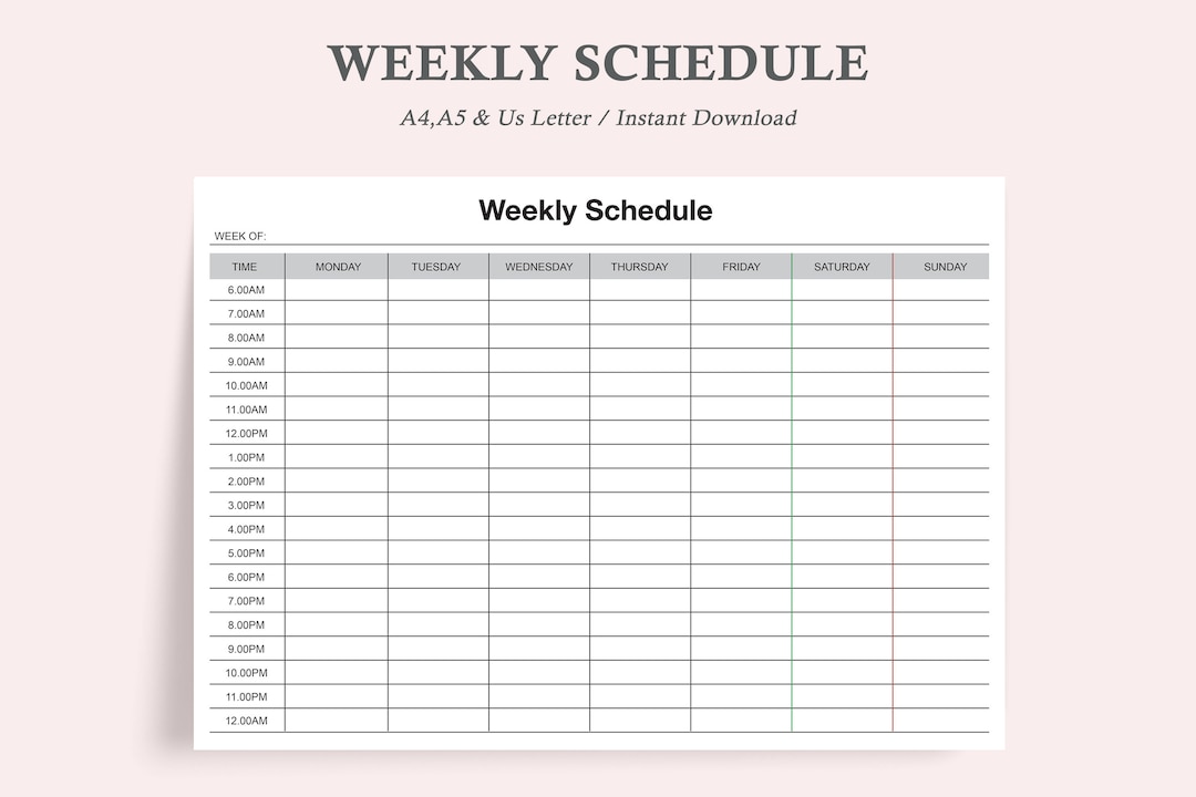 Weekly Timetable Planner,hourly Weekly Schedule Template,weekly Hourly ...