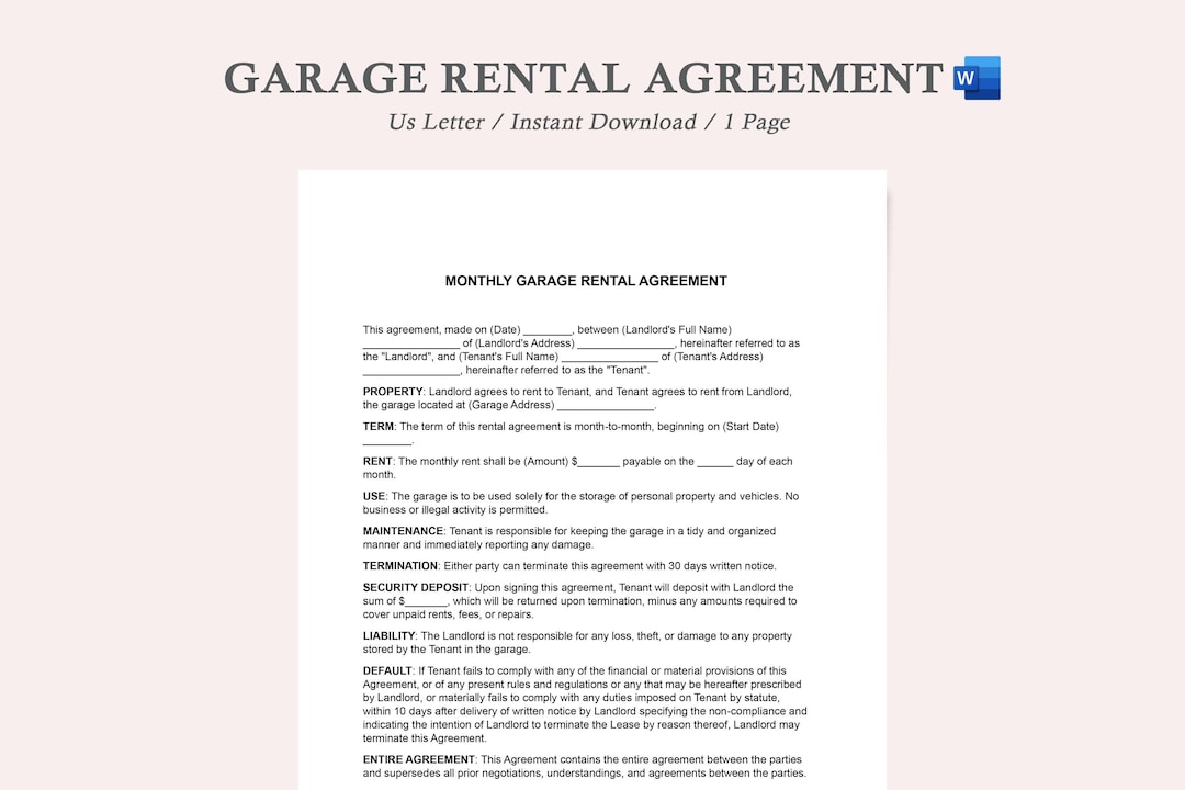 Garage Rental Agreement,garage Rental Contract,garage Rental Agreement ...