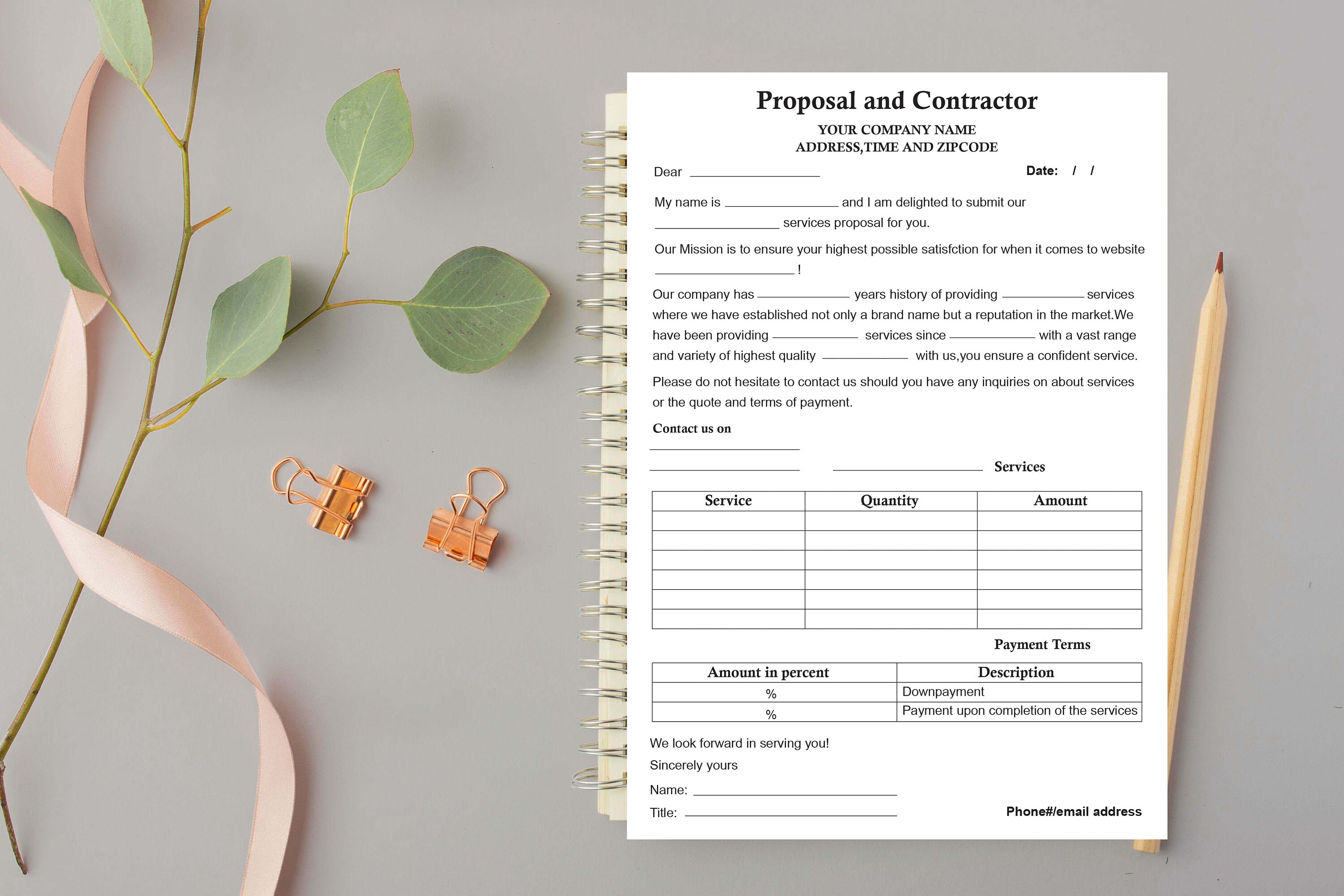 Proposal Contract Templateprintable Proposal Formcontact - Etsy