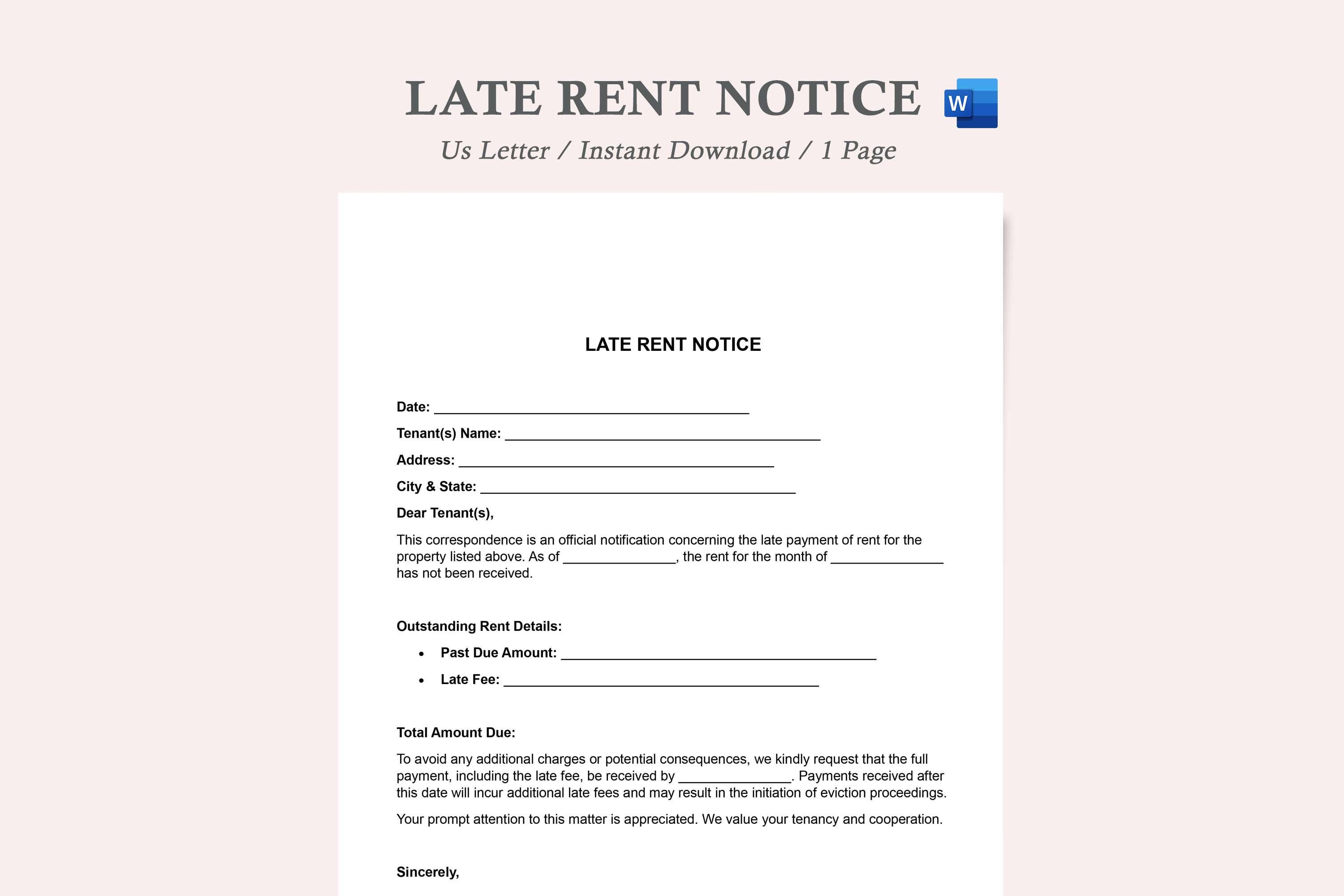 Late Rent Notice,late Rent Notice Template,past Due Rent Notice ...