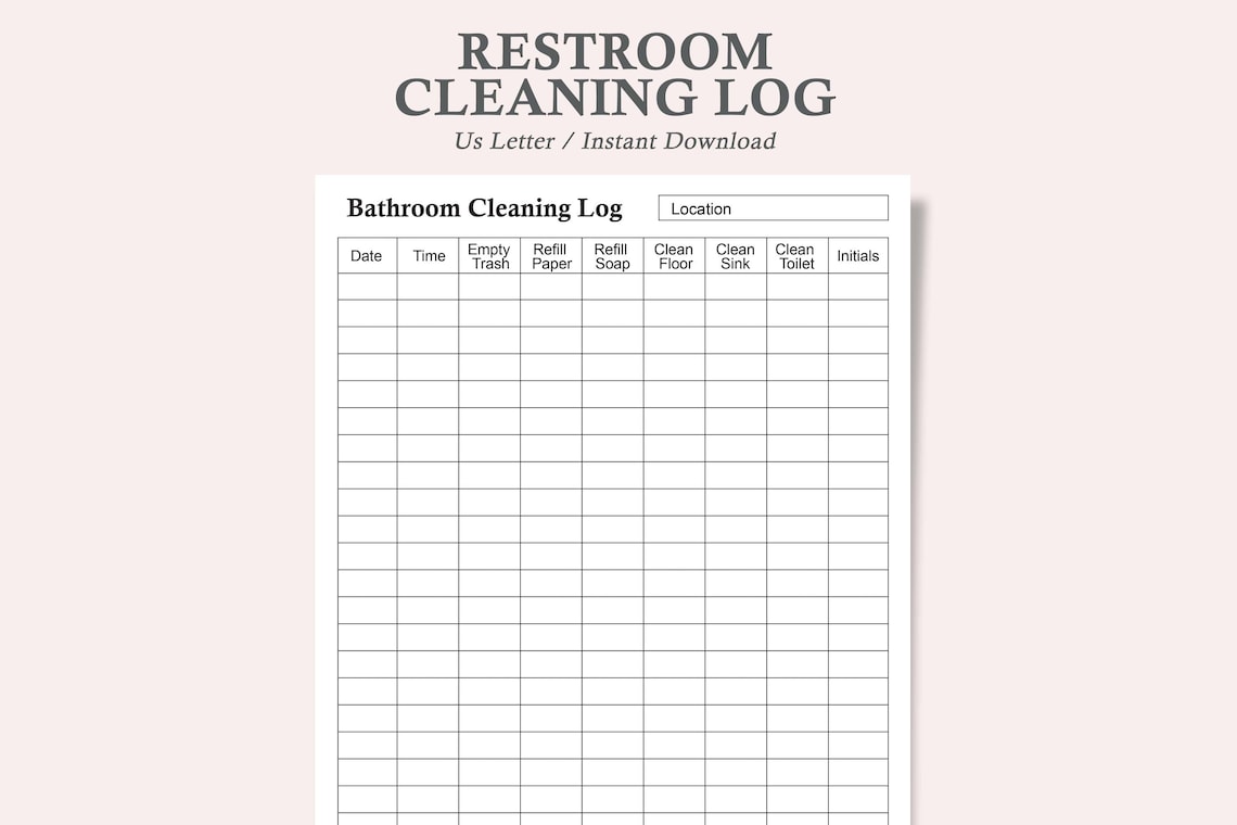 Restroom Cleaning Log,cleaning Restroom Checklist,restroom Checklist ...