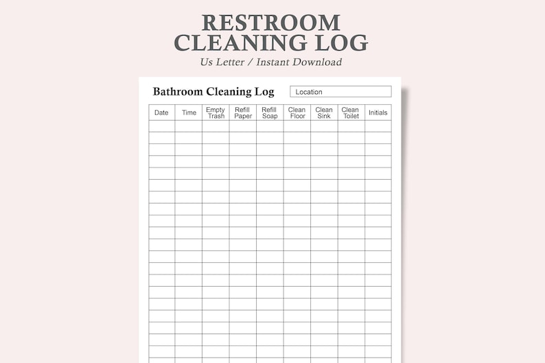 Restroom Cleaning Log,cleaning Restroom Checklist,restroom Checklist ...