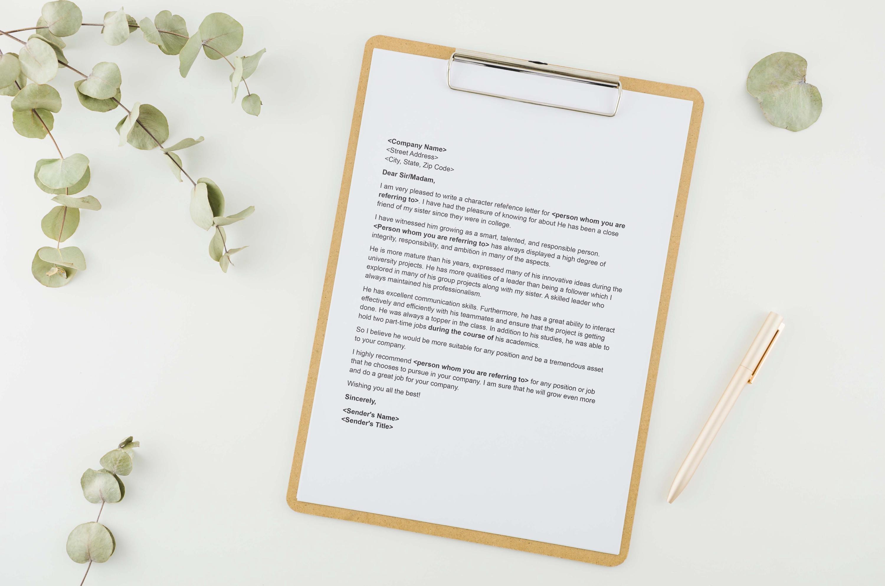 Character Reference Letter,character Reference Template,character ...