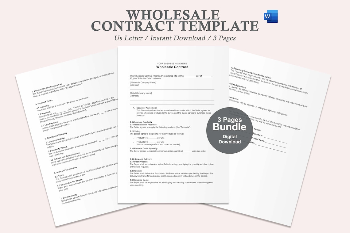 Wholesale Contract,wholesale Contract Template,wholesale Agreement ...
