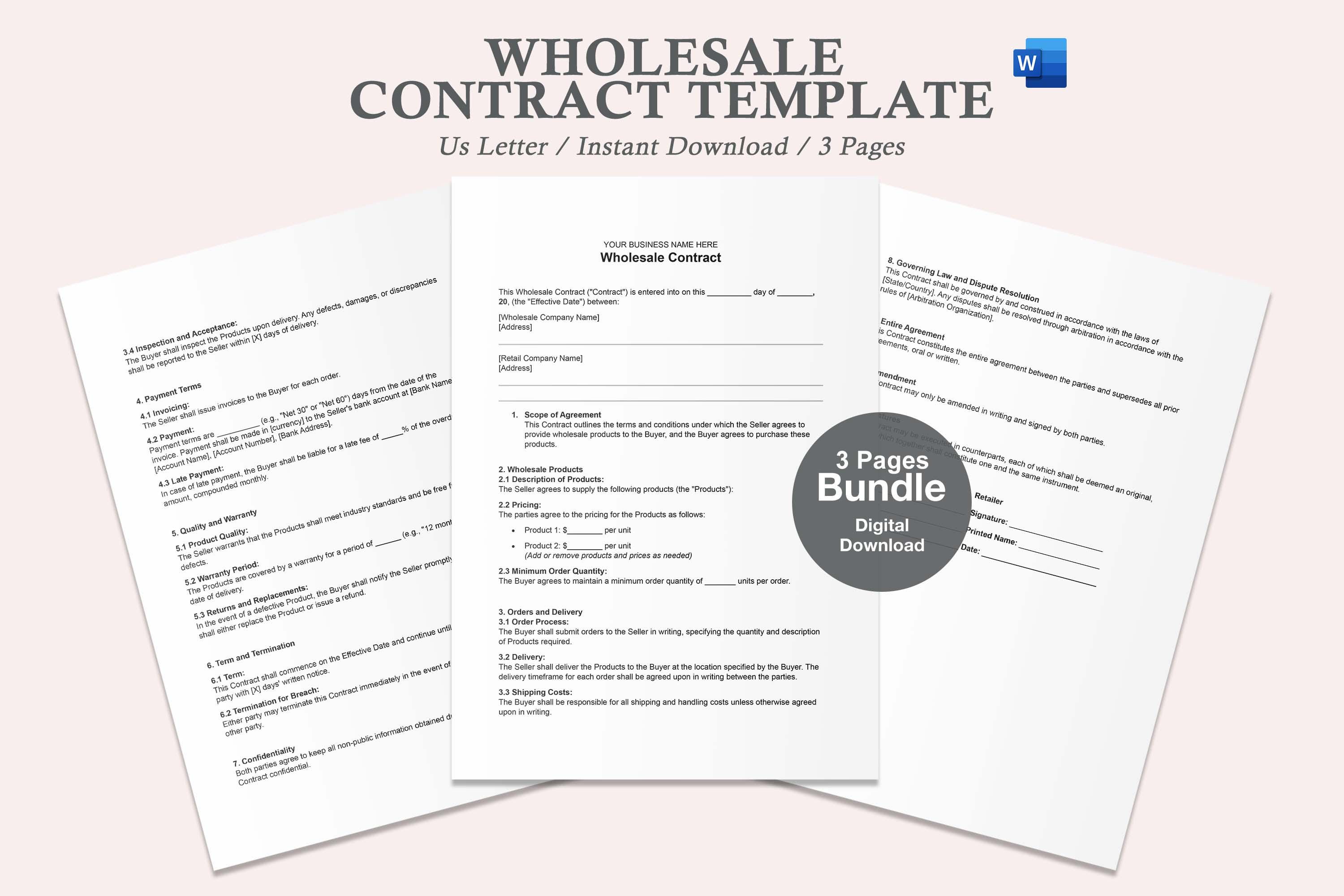 Wholesale Contract,wholesale Contract Template,wholesale Agreement ...
