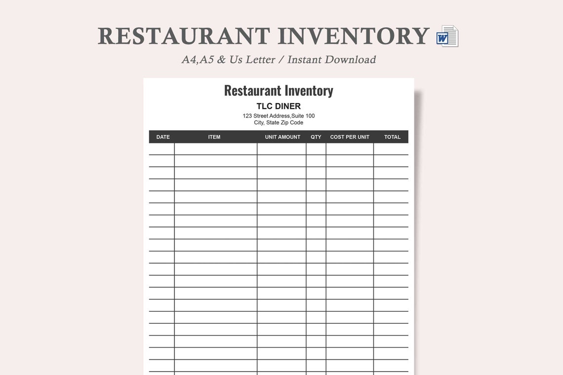 Restaurant Inventory List,restaurant Inventory Sheet,restaurant ...