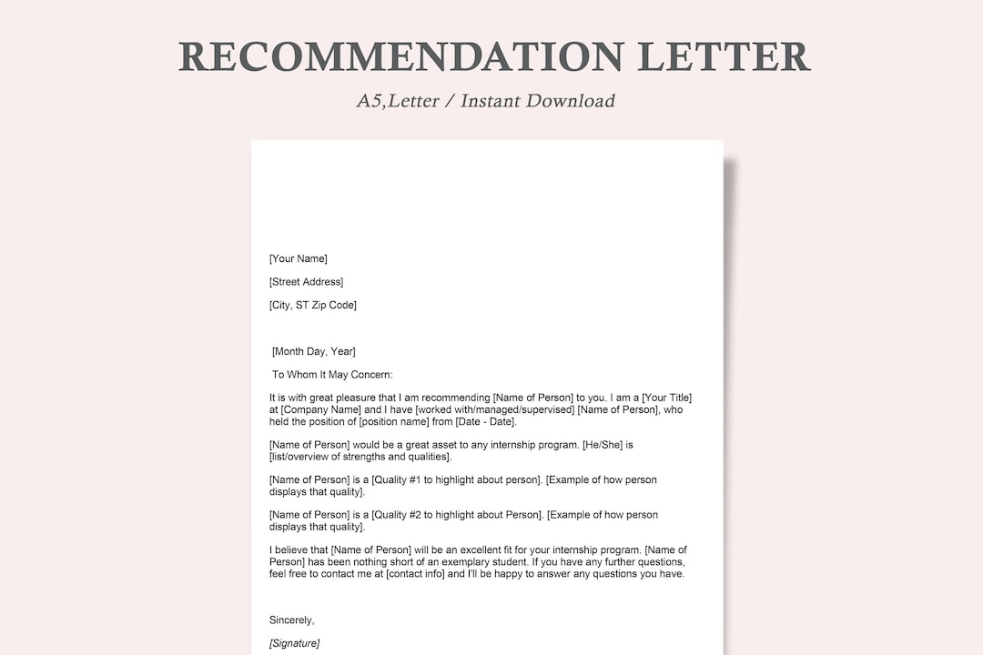 Recommendation Letter Template,professional References Template ...