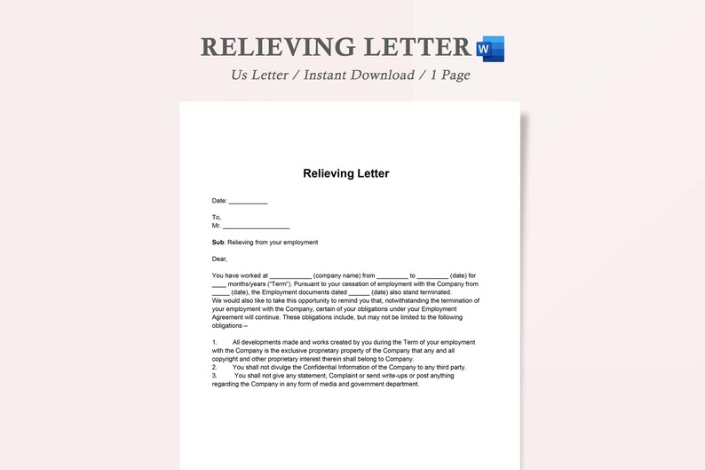 Relieving Letter,relieving Letter Template,relieving Letter Format ...